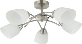 Licht-Erlebnisse Deckenleuchte Jugendstil 5-flammig E27 Nickel Weiß Glas Metall Deckenlampe Wohnzimmer Küche Flur Beleuchtung