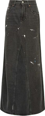 Maison Margiela jupe en jean à effet taches de peinture - Noir