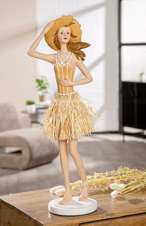 Gilde Figur Suzanne aus Kunstharz, gestreifte Frau, Creme/wei&szlig;, matt, 59 cm hoch, 19 cm breit, 15 cm tief