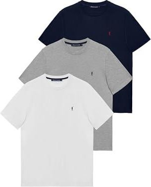 Polo Club Lot de Trois T-Shirts Basiques Bleu Marine, Blanc et Gris chiné à Manches Courtes et à Logo brodé 100% Coton Homme