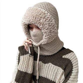 Generic Bonnet dhiver en tricot avec cache-cou, bonnet &agrave; capuche doubl&eacute; en polaire pour femme - Bonnet en laine &eacute;paisse avec capuche doubl&eacute;e de fourrure pour 