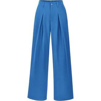 Generic Pantalon de travail taille haute pour femme, tenue décontractée 2025, pantalon habillé à jambes larges, taille élastique, ample et plissé, palazzo, bl