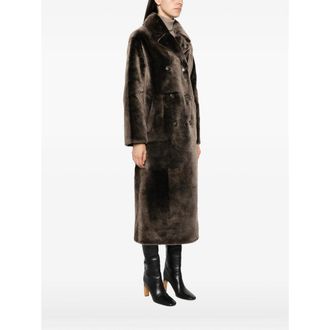 Yves Salomon Shearling Double-Breasted Coat - Brown