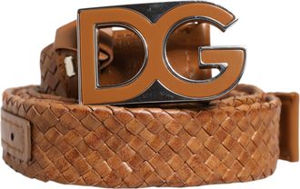 Dolce & Gabbana Brauner Geflochtener Metall DG Logo Schnallen G&uuml;rtel