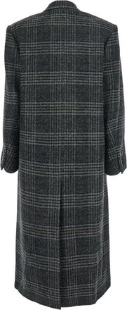 Isabel Marant Womens Grey Double-Breasted Coat With Check Motif Wool