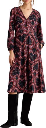 White Stuff Megan Glitzerndes Jerseykleid - Langärmlig, V-Ausschnitt, Klassisches Midikleid zum Hineinschlüpfen aus Baumwoll-Elasthan-Jersey - Schwarz Druck - Grö