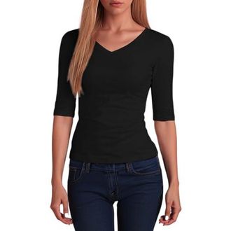 Generic T-shirt pour femme avec col en V et manches courtes - D&eacute;contract&eacute; - Confortable - Doux - Pour le printemps et lautomne, Noir, XXXXXL