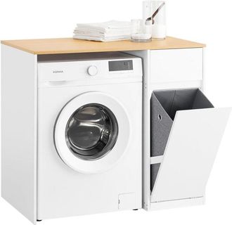 SoBuy Sobuy - Meuble machine &agrave; laver avec tiroir et panier &agrave; linge - Armoire en bois blanc 100 x 60 x 90 cm - Capacit&eacute; 49 kg - BZR217WN