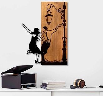 Wallity Elegant Decorative Wooden Wall Accessory, Walnut & Black, 42 x 58 x 3 cm | 50% Wood (3 cm) & 50% Metal (1.5 cm) | Unique Design for Stylish Home Decor