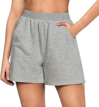 Generic Short de surv&ecirc;tement pour femme taille haute &agrave; enfiler avec fermeture &eacute;clair lat&eacute;rale, d&eacute;contract&eacute;, en coton, short d&eacute;t&eacute; avec poches, GY1., XXL
