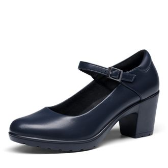 Dream Pairs Damen Mary Janes Pumps Chunky High Heel Kleid Schuhe Dicker Absatz Pumps f&uuml;r Damen,Size 37,Navy Blue,SDPU2231W-E