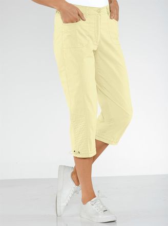 Casual Looks Caprihose CASUAL LOOKS, Damen, Gr. 42, Normalgr&ouml;&szlig;en, gelb, 98% Baumwolle, 2% Elasthan, unifarben, 3/4-L&auml;nge, Hosen Caprihose, Topseller