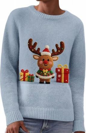 Generic Pull de No&euml;l pour femme - Motif de No&euml;l - Pull &eacute;pais &agrave; manches longues et col rond - Coupe ajust&eacute;e - Tunique dhiver confortable, douce, mignonne et ch