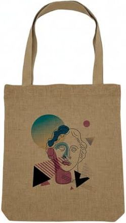 Fabulous Sac Shopping Tote Bag Aspect Lin - Statue Line Art Minimaliste Moderne Abstrait Num&eacute;rique Illustration - Sac de Courses Toile Epaisse 360g Beige Natur