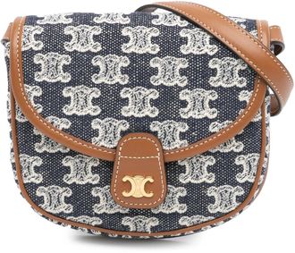 Celine Hobo Bags - Mini Triomphe Canvas and Calfskin Besace Crossbody - Gr. unisize - in Blau - f&uuml;r Damen