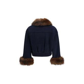 Self Portrait Faux Fur Collar and Cuffs Jacket - Navy