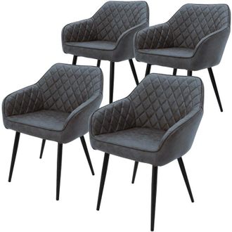 ML Design Lot de 4 Chaises de Salle &agrave; Manger, avec Dossier et Accoudoirs, Anthracite, Assise en Mat&eacute;riau Synth&eacute;tique Rembourr&eacute;e, Pieds en M&eacute;tal, Chaise de