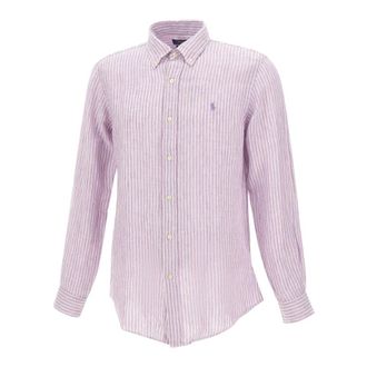 Polo Ralph Lauren Homme, Chemises, Violet, Taille: M Classic Fit Striped Linen Shirt