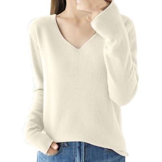 Generic Pull en tricot pour femme avec col en V - Couleur unie - Classique - Confortable - D&eacute;contract&eacute; - Manches longues - Coupe ajust&eacute;e - L&eacute;ger - Tendance - 