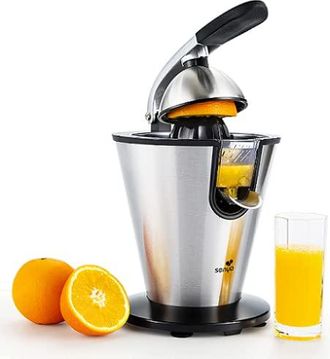 Senya Presse Agrumes Electrique, Bras Levier, en Acier Inoxydable, 0.7L, 160W, INOX, Noir SYBF-CJ020