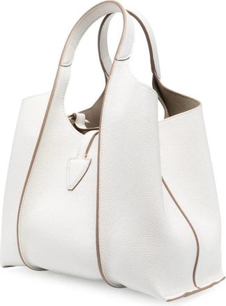 Tod's Calf Leather with Metal T Logo Tote Bag - White