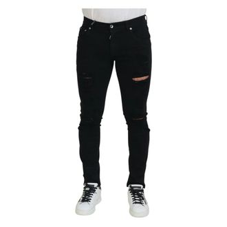 Dolce & Gabbana Schwarze Slim Fit Zerrissene Denim Baumwolljeans - - Jeans - Herren - Schwarzk - M