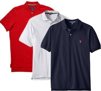U.S.Polo Association Polo uni &agrave; manches courtes pour homme, polos de golf pour hommes, polos d&eacute;contract&eacute;s, Bleu marine classique/blanc/rouge moteur, Taille XL
