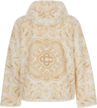 Casablanca Patterned Faux Fur Hoodie Coat - Beige