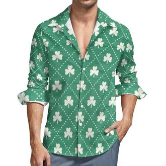 Generic Chemise à manches longues pour homme avec trèfle vert, motif trèfle, chemise boutonnée à manches longues, style décontracté, floral, cadeaux irlandais