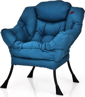 Costway Costway - Fauteuil Paresseuse en Tissu Polyester, Chaise Rembourrée avec Accoudoirs et Poche Latérale, pour Salon, Bureau, 75 x 81 x 94,5 cm, Bleu