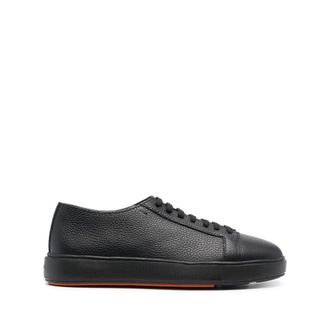 Santoni Homme, Chaussures, Noir, Taille: 45 EU Baskets en Cuir Noir à Grain Semelle Flatform