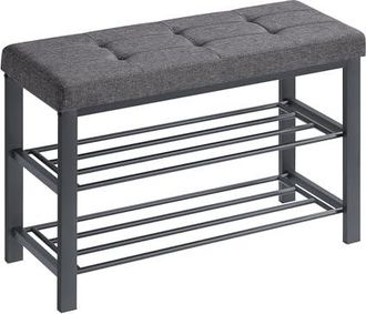 Songmics Schuhbank, Schuhregal mit 3 Ebenen, Schuhaufbewahrung, Sitz mit Schaumstoffpolsterung, Leinen, Metallrahmen, f&uuml;r Wohnzimmer Eingangsbereich, 31 x 81 x