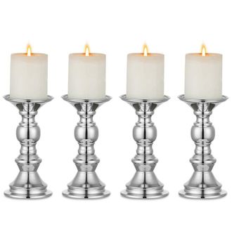 Nuptio 4 St&uuml;ck Silber S&auml;ule Kerzenhalter, Hochzeit Mittelst&uuml;cke Metall Kerzenhalter f&uuml;r 50mm Kerzen Stand Dekoration f&uuml;r Hochzeiten Besondere Ereignisse Part