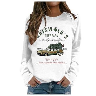 Generic Pull Noel Femme Grande Taille Pull Moche de Noël Sweatshirt a Capuche sans Capuche Imprimé a Col Rond pour Femme