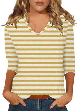 Generic T-shirt d&eacute;contract&eacute; &agrave; col en V et manches 3/4 pour femme, doux et l&eacute;ger pour un usage quotidien, le travail, le bureau, t-shirt basique essentiel avec