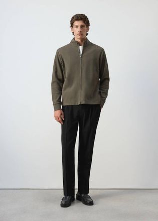 Mango Sweat en coton &agrave; structure textur&eacute;e olive - Homme - XXL - MANGO MAN