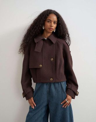 Topshop trench court en m&eacute;lange de laine marron