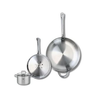 Fackelmann ELO 9504650 Batterie de cuisine 3 pi&egrave;ces, Ensemble de 2 Po&ecirc;les de cuisson 24 et 32 cm et 1 faitout 12 cm Elo Profi Citrin, inox, induction