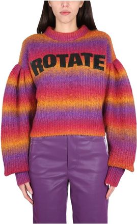 Rotate Rotate Birger Christensen, Femme, Pulls, Multicolore, Taille: 42 FR Pull Court en Maille &agrave; Manches Bouffantes et Logo