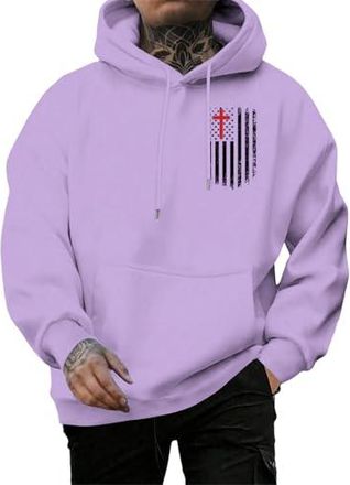 Generic Sweat &agrave; capuche chr&eacute;tien surdimensionn&eacute; pour homme, motif drapeau chr&eacute;tien avec croix | Pull &agrave; capuche pour lautomne et lhiver, lavande, 3XL