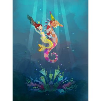 Wee Blue Coo LTD Mermaid Seahorse Yellow Canvas Art Print Meerjungfrau Gelb