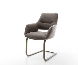 DELIFE Freischwinger Yago-Flex mit Armlehnen Strukturstoff Soft Taupe Freischwinger flach Effektfinish Titan Taschenfederkern, Esszimmerst&uuml;hle
