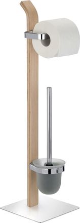 WENKO Stand WC-Garnitur Samona Nature, aus Holz mit Chrom-Akzenten, Toilettenpapierhalter & Toilettenbürste