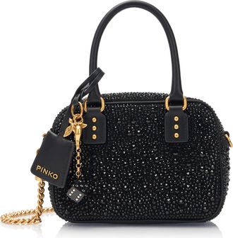 Pinko Damen Bowling Bag Mini Crosta Full Strass + Vitello Seta Tasche, Z99q_schwarz-Antique Gold