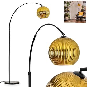 HOFSTEIN Stehleuchte Koyoto, Stehlampe aus Metall/Riffelglas in Schwarz/Gold mit Marmorfu&szlig;, verstellbare Leuchte im Retro-Design (Schirm &Oslash; 25 cm), Fu&szlig;schalter,