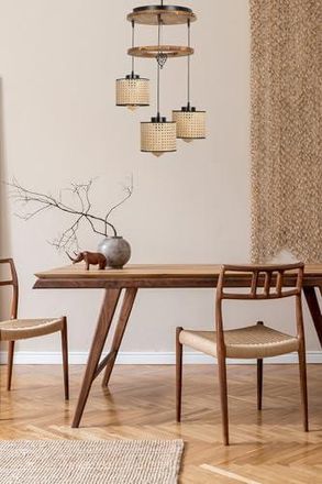 Opviq Rustic Wooden Chandelier, Vintage Color, 35 cm Diameter, 80 cm Height, Adjustable, E27 Socket, Max 40W, Electrostatic Oven Dried Paint | Perfect for S