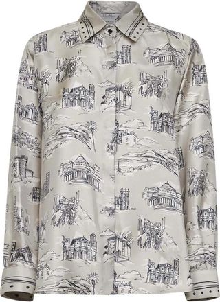 Max Mara Femme, Blouses et Chemises, Beige, Taille: 38 FR Fado Printed Silk Shirt