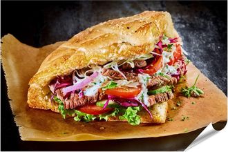 Islandburner XXL Bild Poster Türkischer Döner Goldenes Getoastetes Fladenbrot Gefüllt Rotisserie Imbiss Resta Premium Bilder Fotodruck