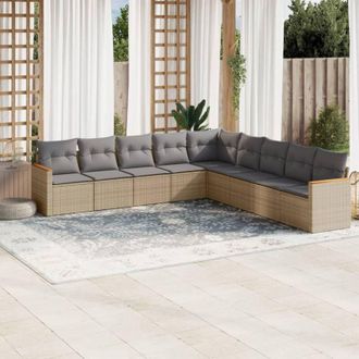 vidaXL 9-tlg. Garten-Sofagarnitur mit Kissen Beige Poly Rattan - Vidaxl