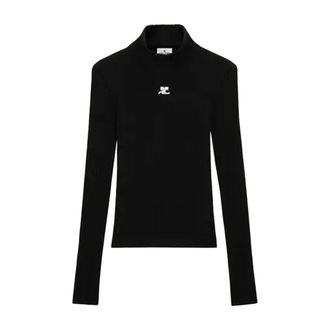 Courrèges Femme, Pulls, Noir, Taille: 40 FR Pull Col Montant en Maille Côtelée Reedition